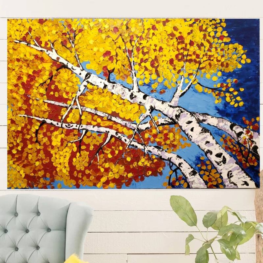 Entwined- Birch Tree Painting, Birch Tree Art, Birch Tree Textured ...
