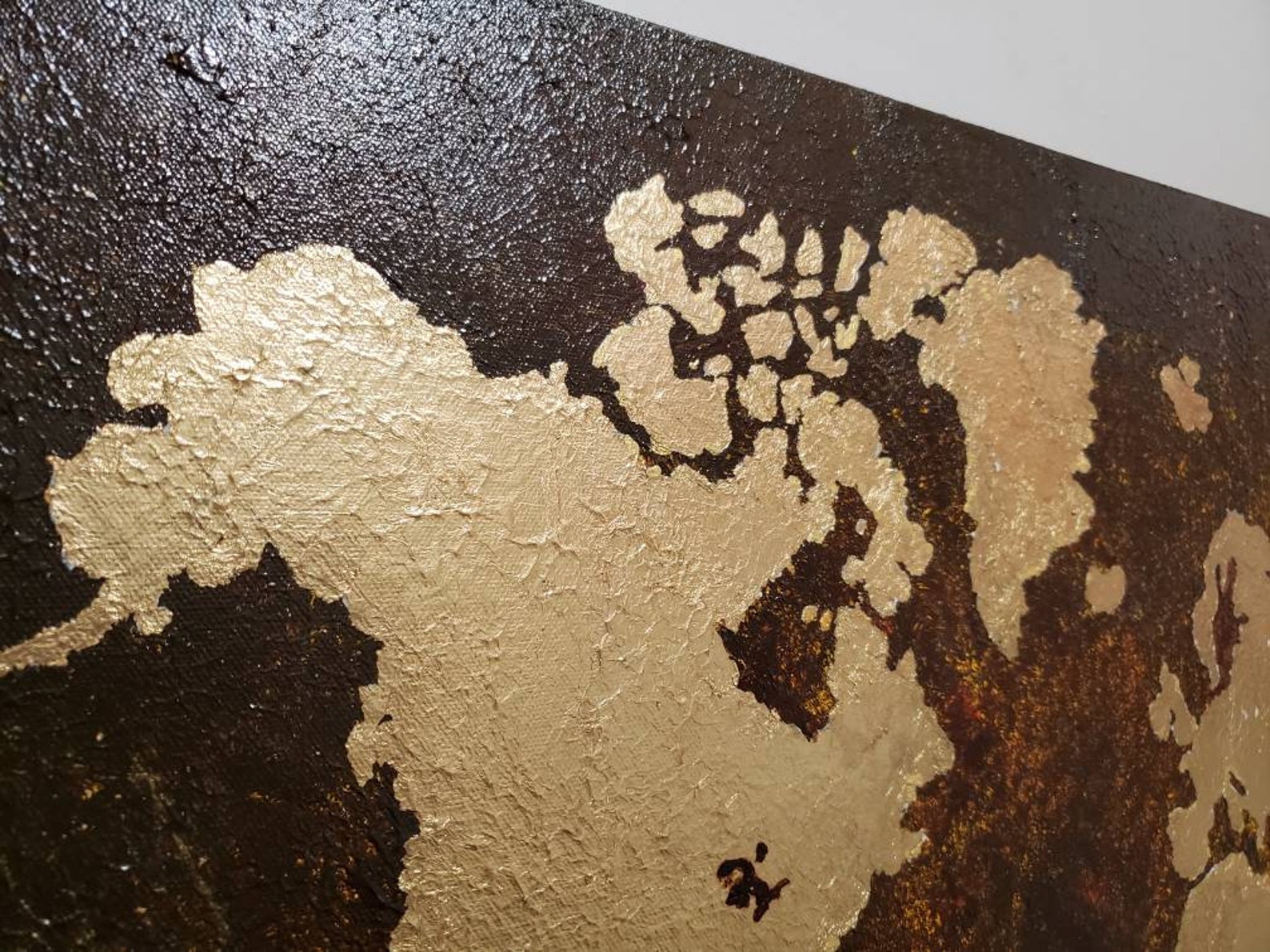 World Map Painting, Gold Leaf World Map Painting, Large World Map Art ...