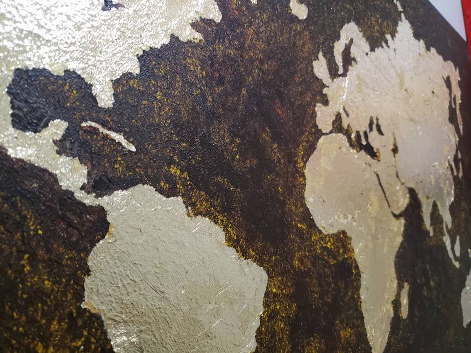 World Map Painting, Gold Leaf World Map Painting, Large World Map Art ...