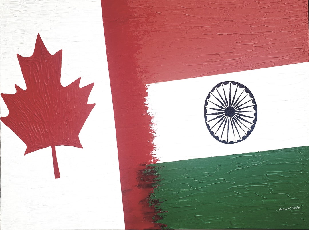 India Canada Flag, Textured Art-colorful Bright India & Canada Flag ...