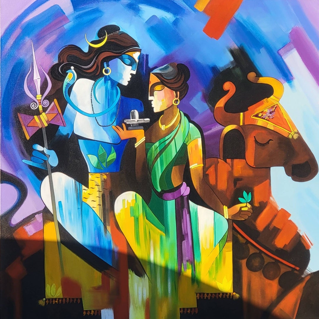 Devine Couple Shiva Shakti, Shiva Parvati Acrylic Painting, Hindu God ...