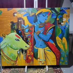 Gopala Gopala Krishna Painting, Indian Art, Hindu God, Modern India ...