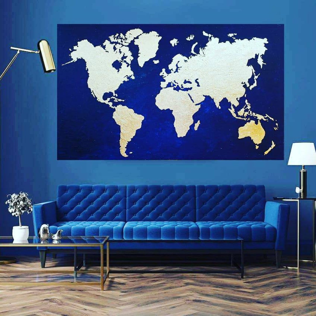 Handmade Original Painting, World Map Painting, Gold Leaf World Map ...