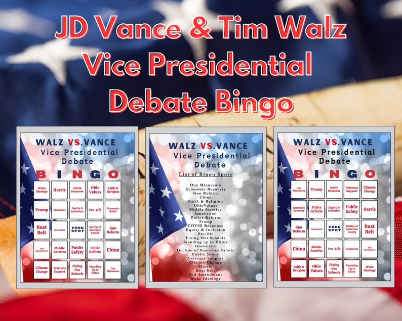 JD Vance and Tim Walz Vice Presidential Debate Bingo - Etsy