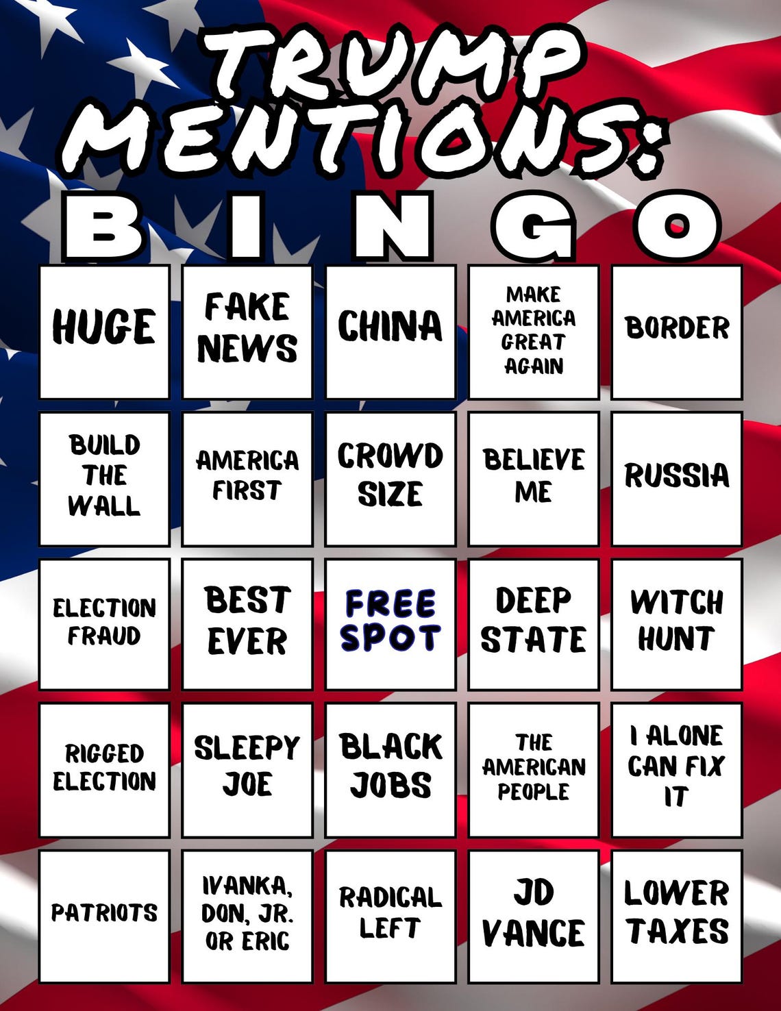 What Will Donald Trump Say Next? Bingo Game - Etsy