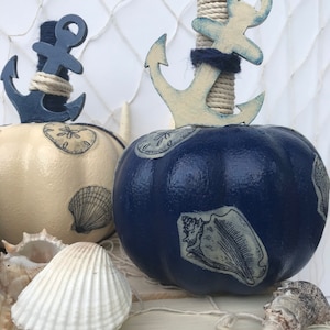 Coastal Pumpkin-blue Pumpkin-shells Pumpkin-nautical Pumpkin-ocean ...