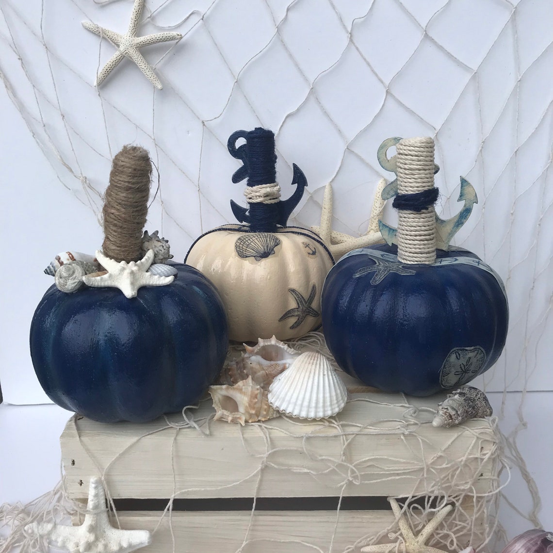 Coastal Pumpkin-blue Pumpkin-shells Pumpkin-nautical Pumpkin-ocean ...