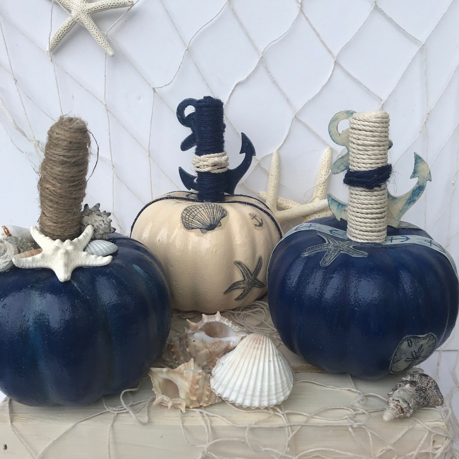 Coastal Pumpkin-blue Pumpkin-shells Pumpkin-nautical Pumpkin-ocean ...
