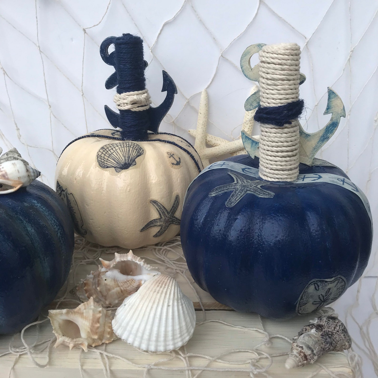 Coastal Pumpkin-blue Pumpkin-shells Pumpkin-nautical - Etsy