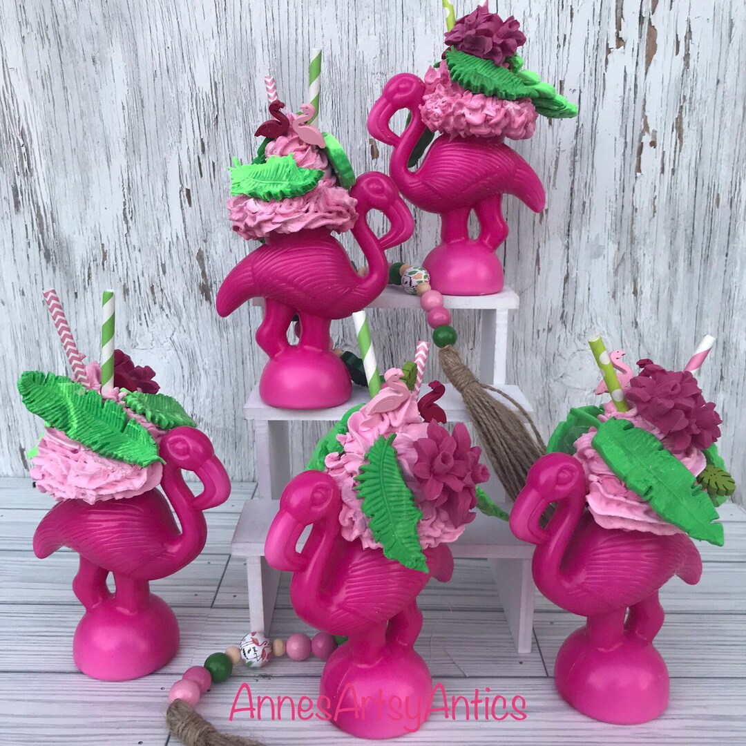 Flamingo Bottle Decor-tiki Bar Decor-summer Fun Decor-flamingo Party ...