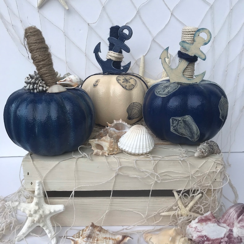 Coastal Pumpkin-blue Pumpkin-shells Pumpkin-nautical Pumpkin-ocean ...