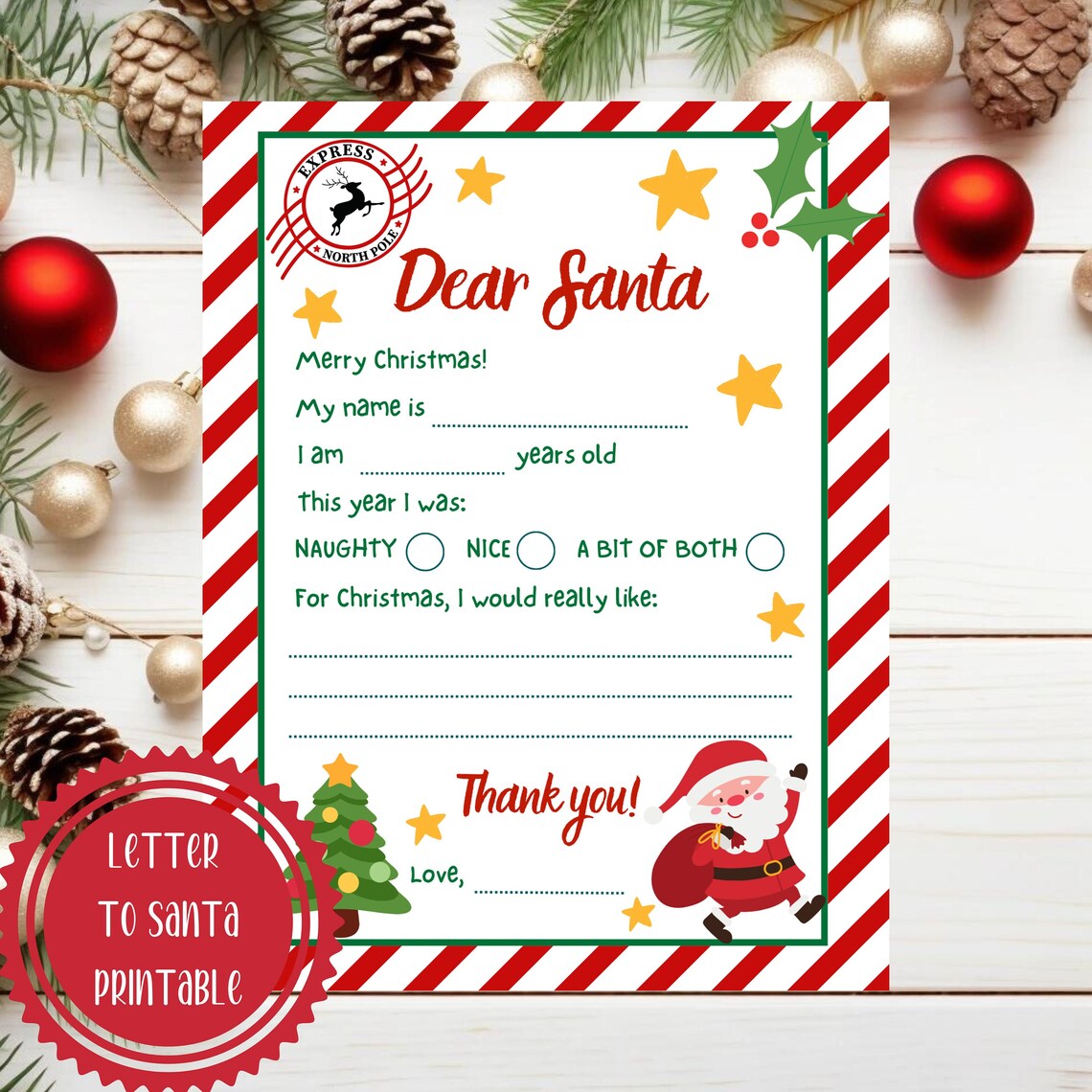 Letter to Santa Printable, Kids Letter to Santa, Letter to Santa Claus ...