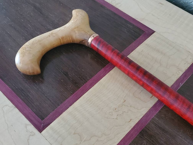 Handmade Cane - Ruby Red Figured Maple Shaft With Birdseye Maple Derby ...