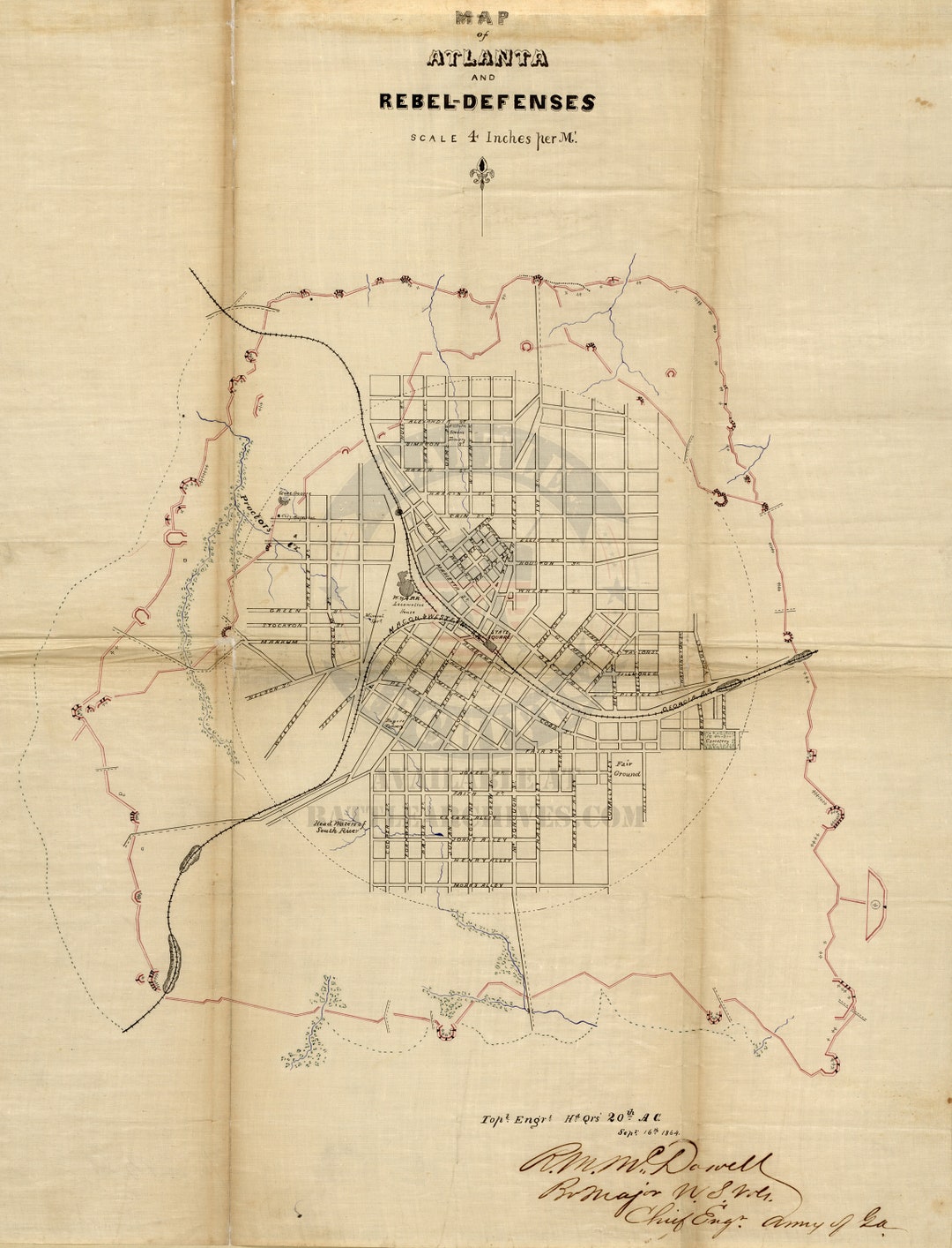 Atlanta and Rebel Defenses Map, 1864 - Etsy