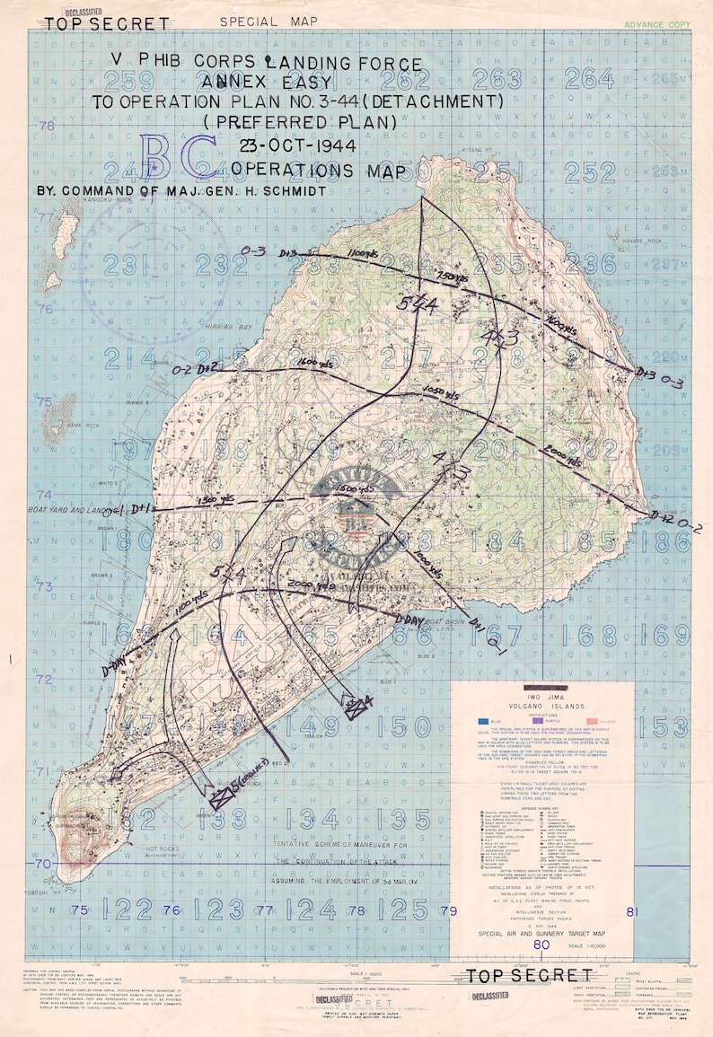 Iwo Jima Battle Planning Map, 1944-1945 - Etsy Singapore