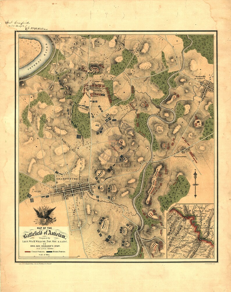 Mapa de batalla de Antietam, 1862 - Etsy México