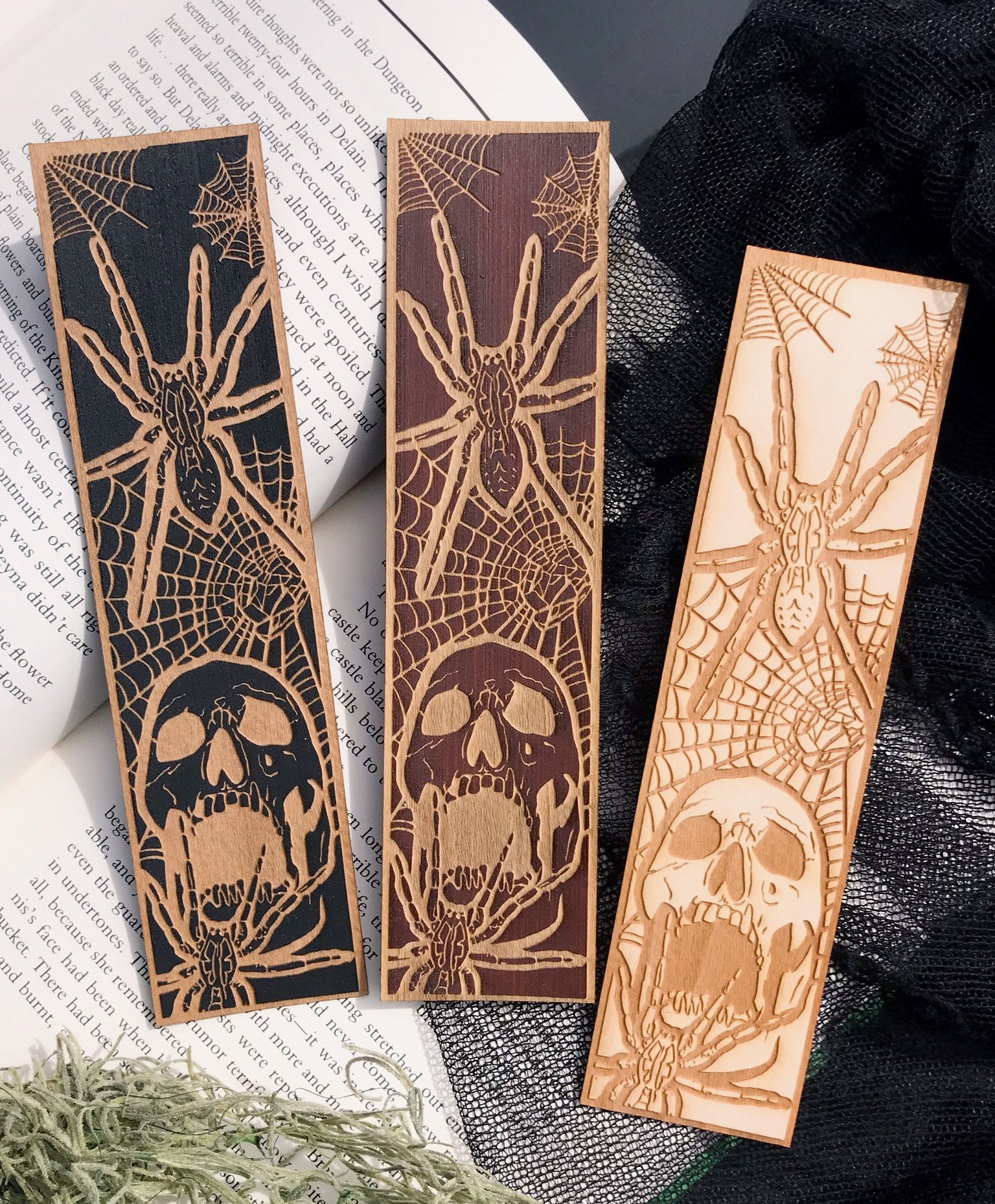Spider Wooden Bookmark Skull Woodmark - Etsy