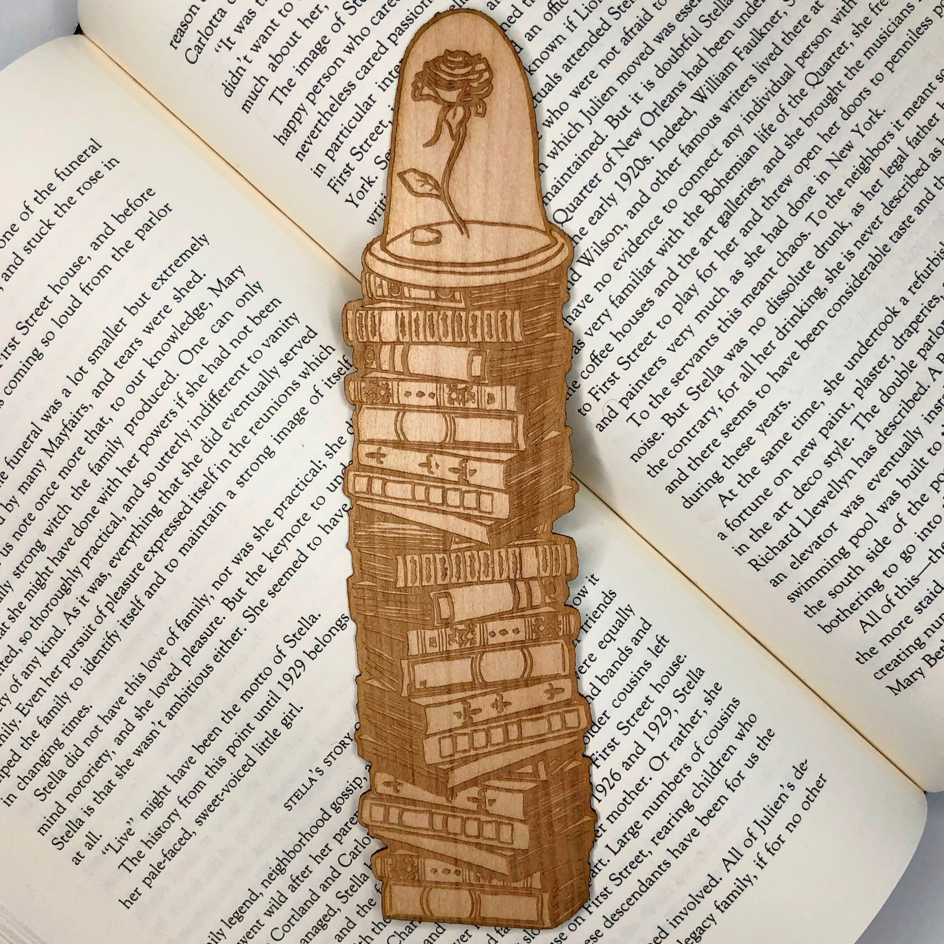 Enchanted Book Stack Wooden Bookmark Light Academia Gift for | Etsy