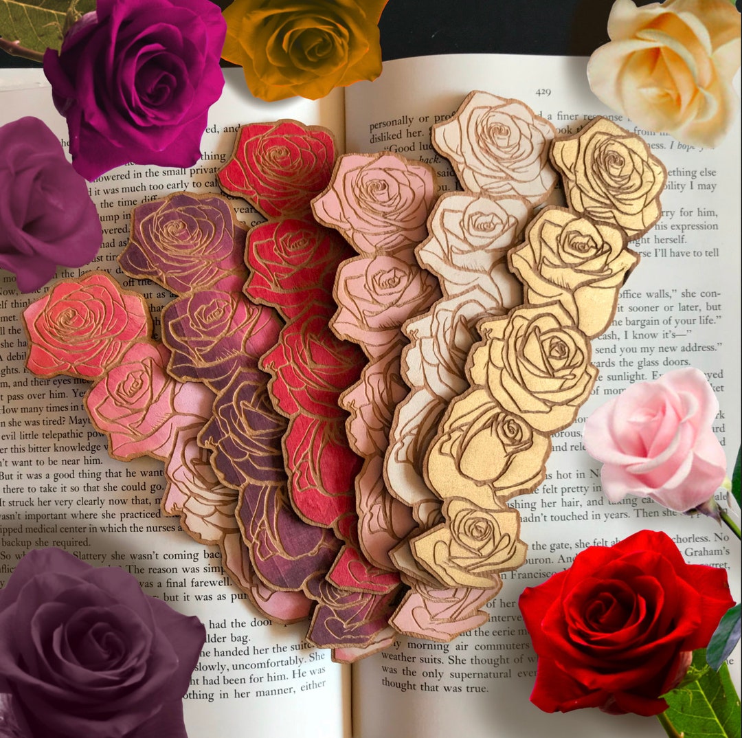 Book Lover Gift | Rose Bouquet Wooden Bookmark | Cottagecore Bookish ...