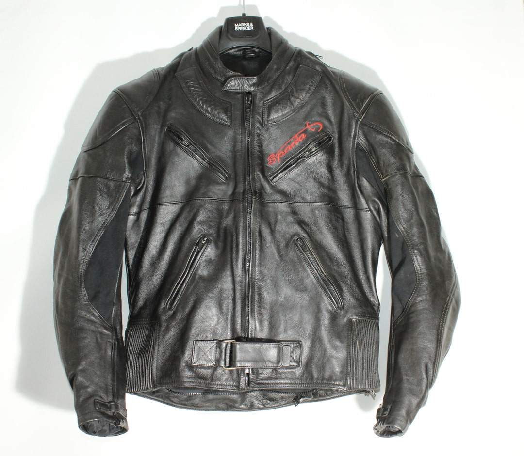 Used Men's Black Real Leather SPADA Zip Waist Length Bomber Biker ...