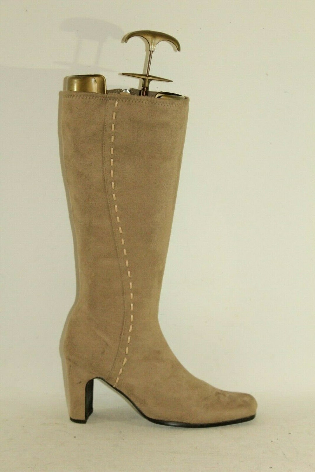 Vintage Women's Beige Looks Suede SPOT ON Square Toe Mid Calf High Heel ...