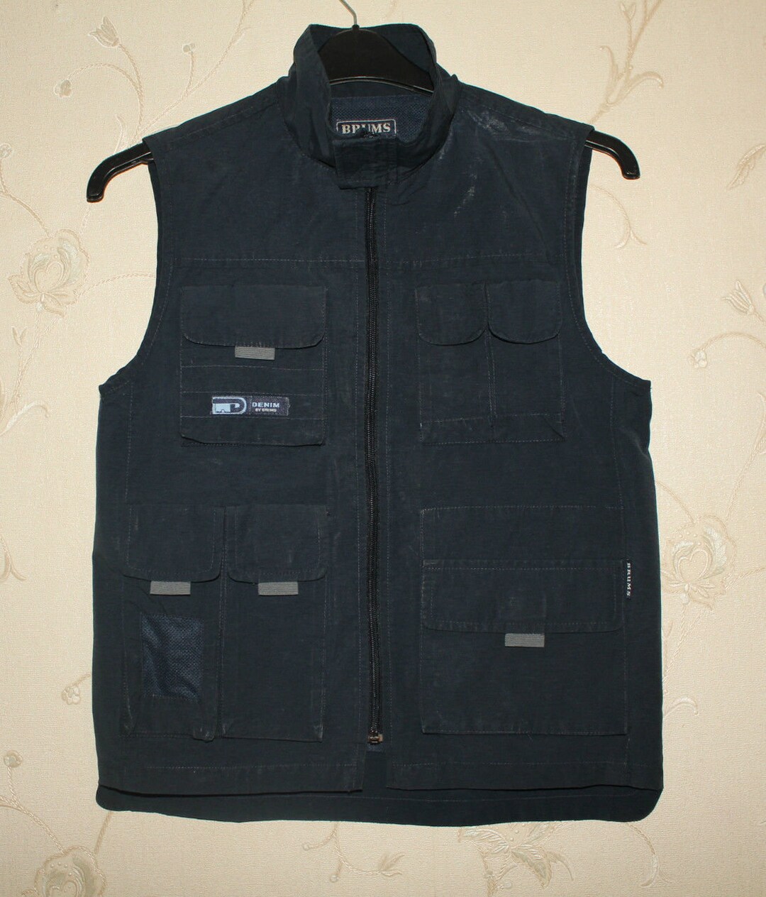 Vintage Blue Fabric BRUMS Zip Hip Length Multipocket Travel Waistcoat ...