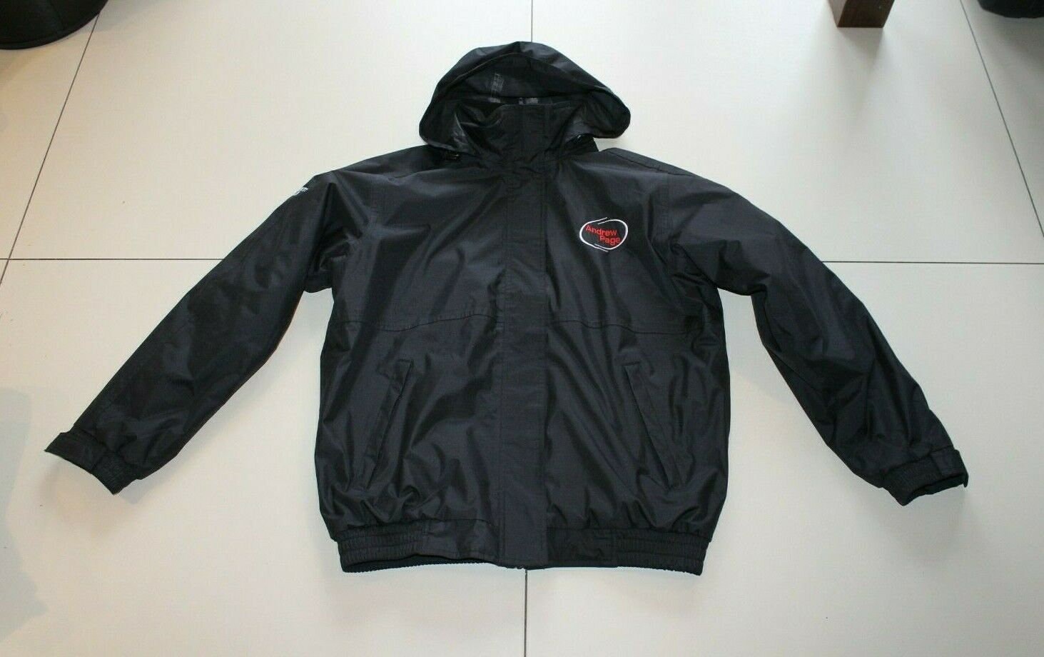 Vintage Men's Black Fabric Zip RESULT Hooded Hip Length Vintage Men's Black Fabric Zip RESULT Hooded Hip Length