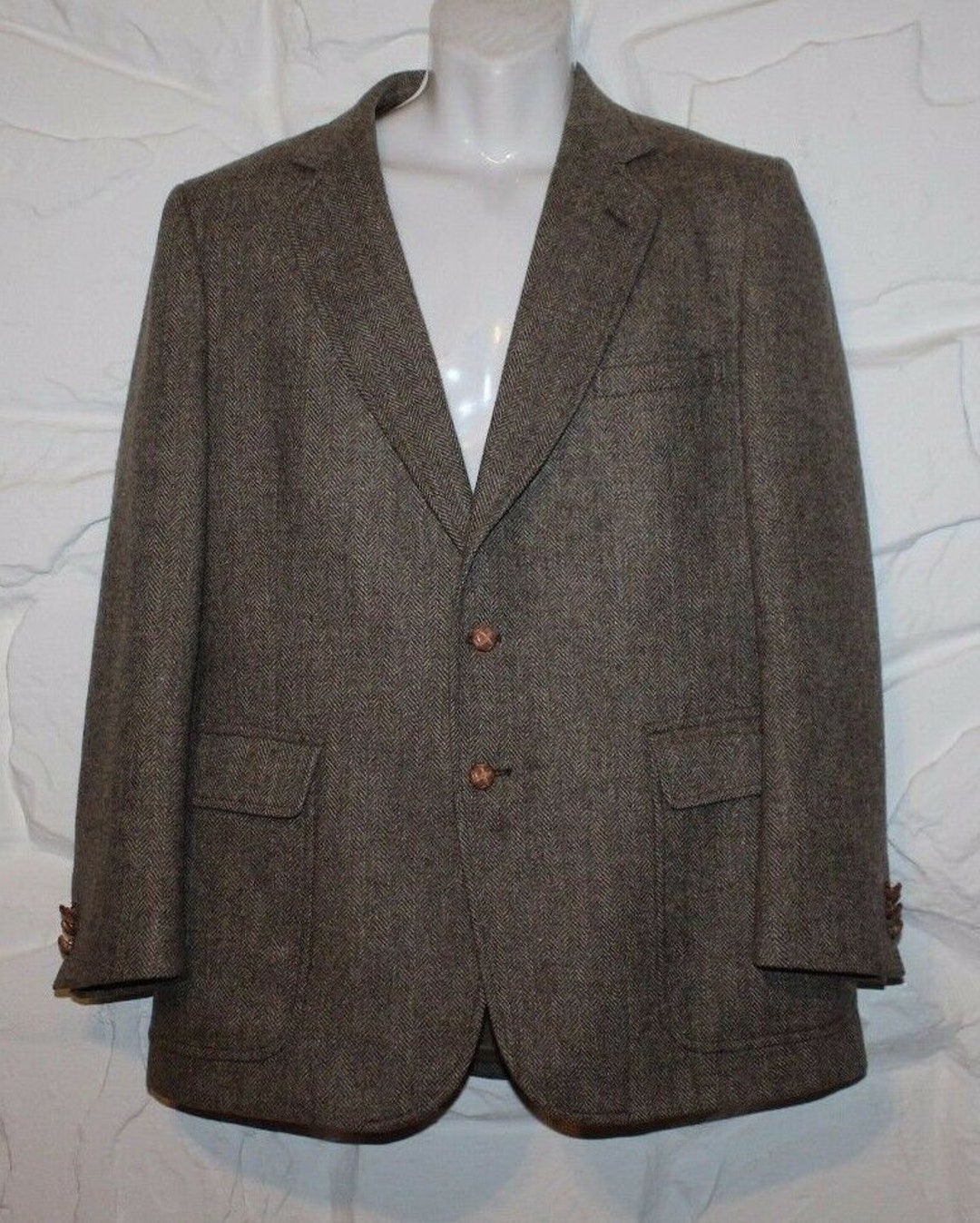 Vintage Beige Herringbone Wool COLLEGE HALL Hip Length Tailored Fit ...