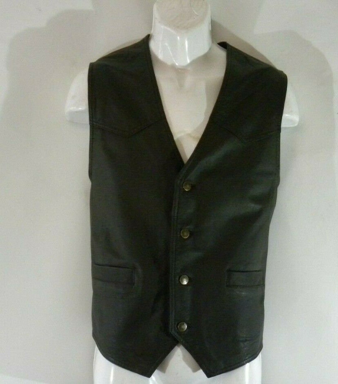 Vintage Brown Leather JOHNF.GEE Button Biker Cowboy Western Vest ...