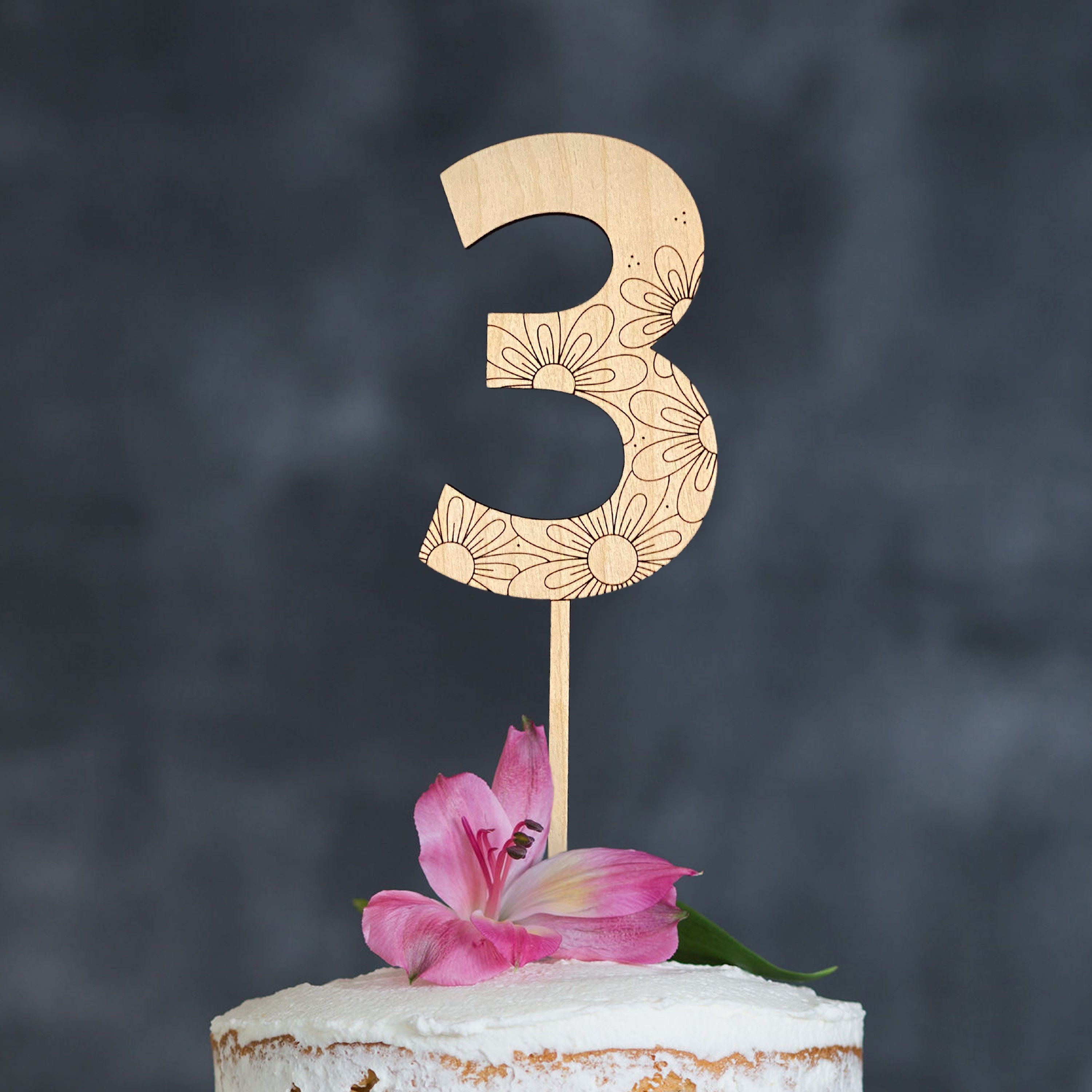 Number 3 Cake Topper With Flowers Number Three Birthday Cake - Etsy