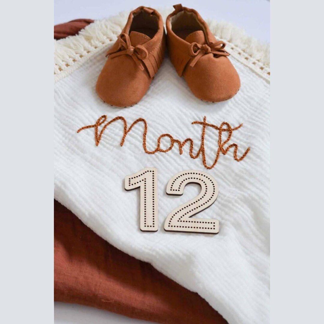 Wooden Baby Month Milestone Number Cards, Baby Blanket Photo Prop Set ...