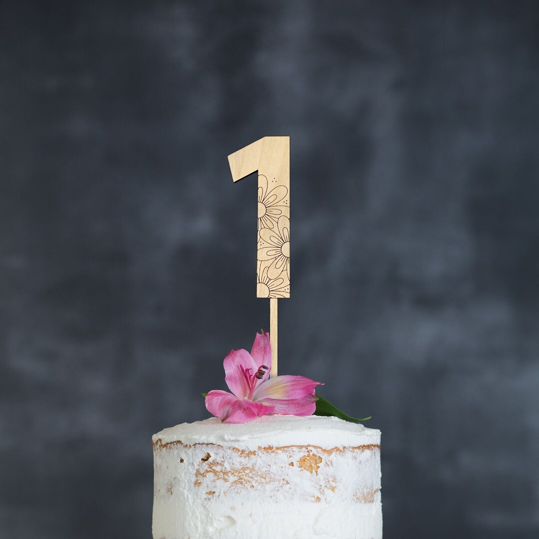 Number 1 Cake Topper With Flower Details, First Birthday Cake Topper ...