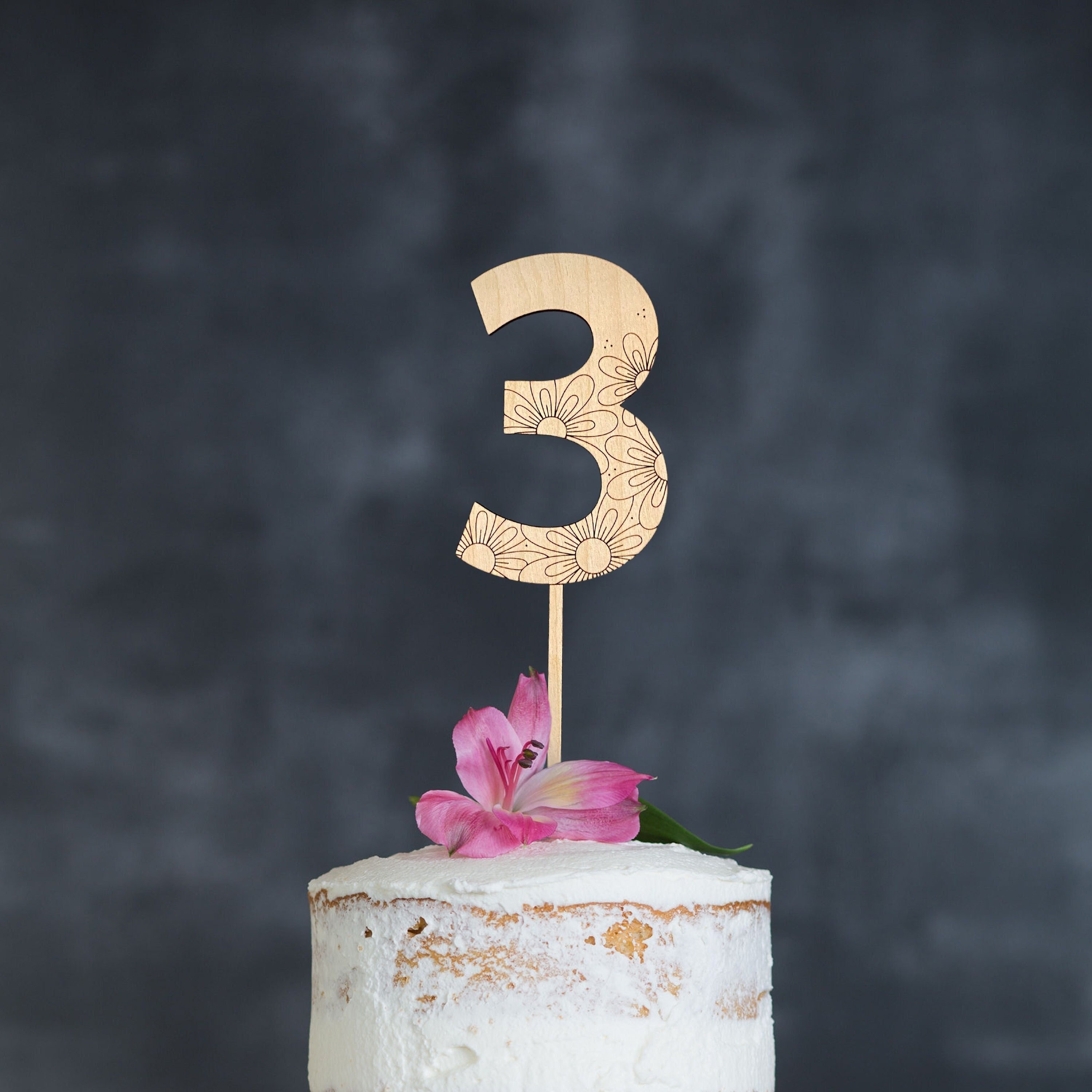 Number 3 Cake Topper With Flowers Number Three Birthday Cake - Etsy
