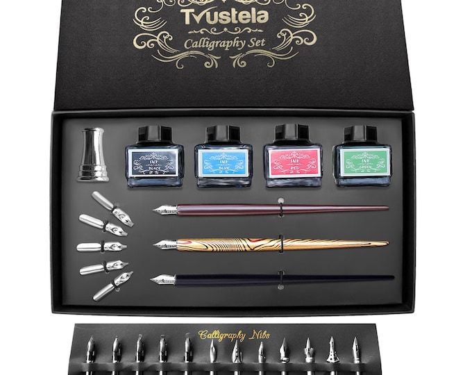 Calligraphy Set for Beginners, 3 Calligraphy Pens, 4 Ink Bottle 15ml ...