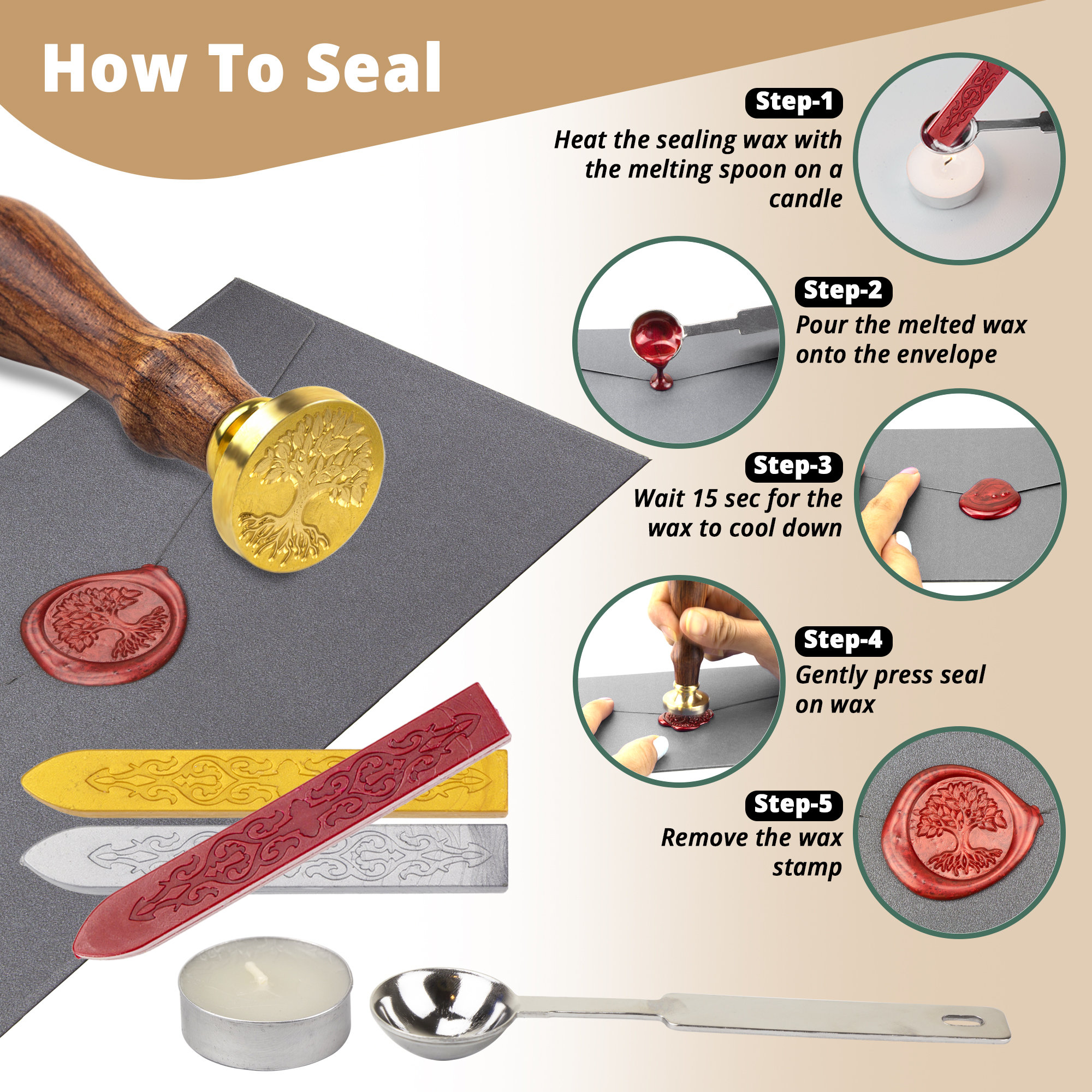 Wax Seal Stamp Kit-Wax Seal Kit With GoldSilver and Red Wax | Etsy