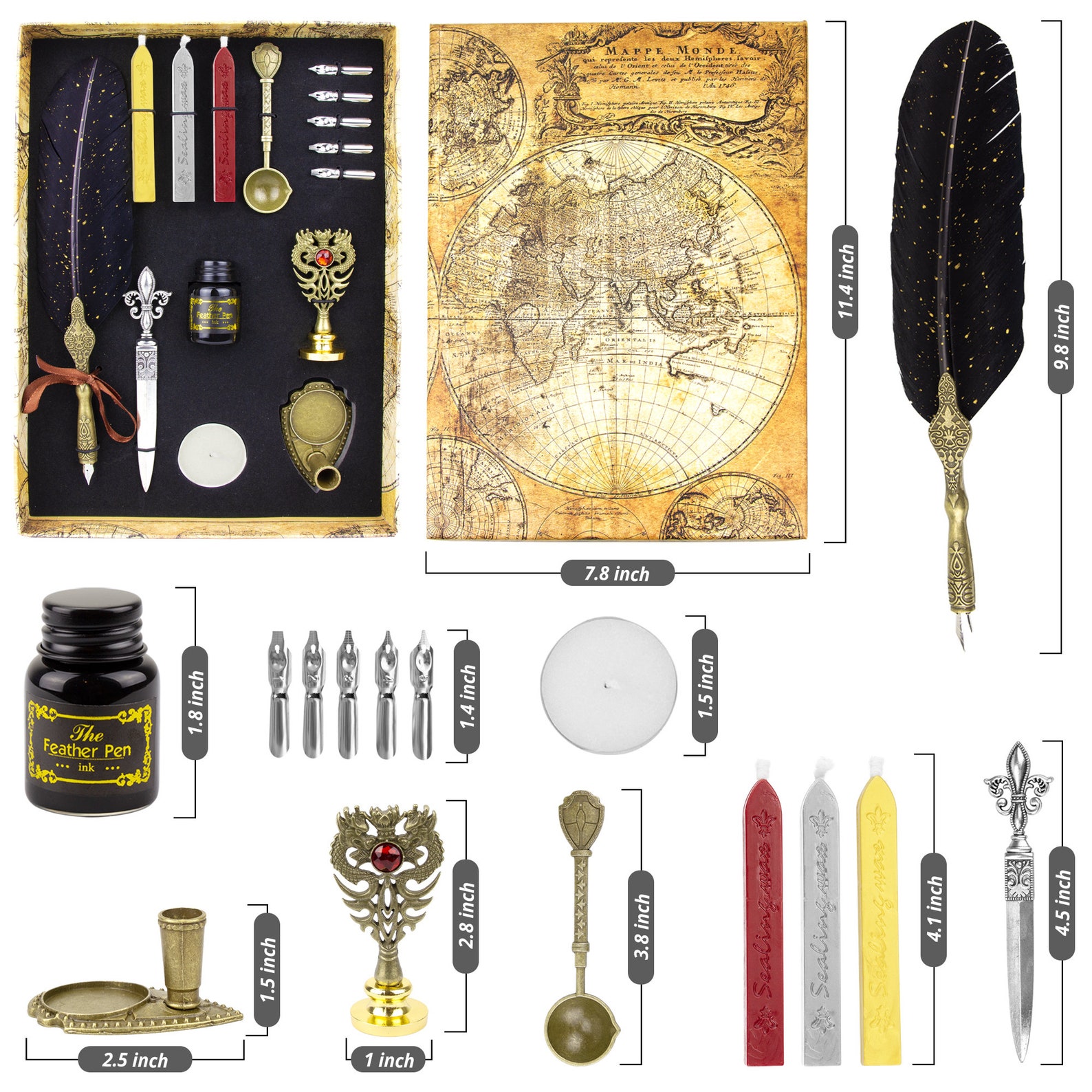 Quill and Ink Wax Stamp Set Feather Pen Antique, Wax Stamp, Wax, Candle ...