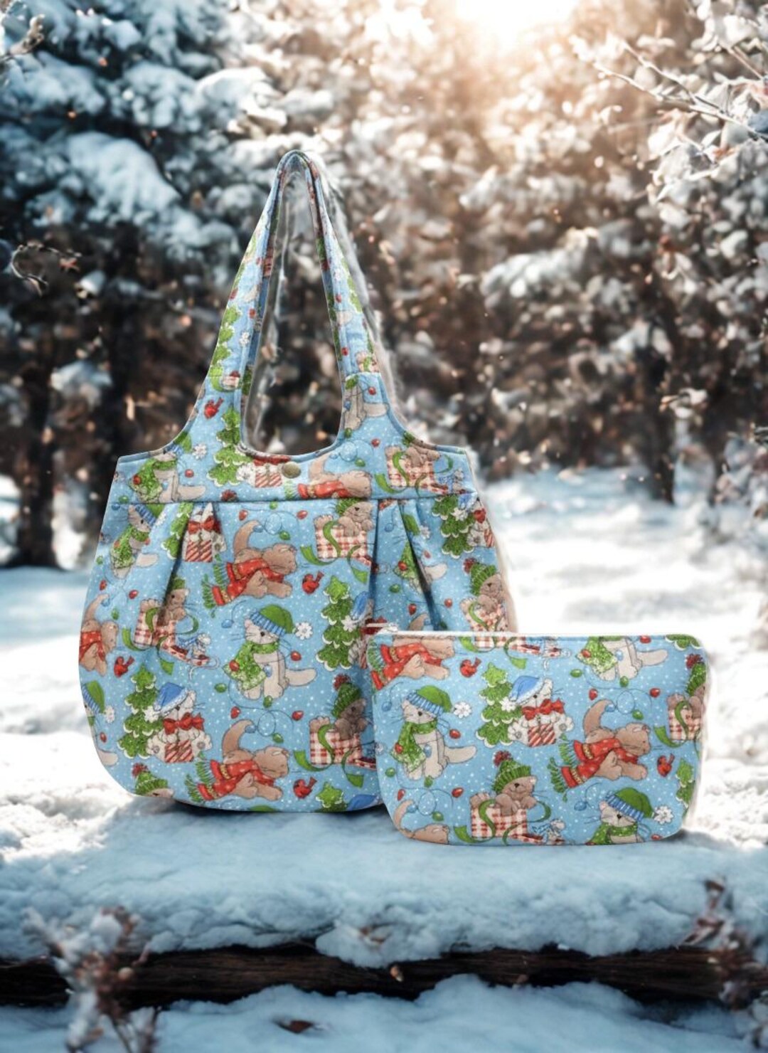 Cats on Blue Handbag Set - Etsy