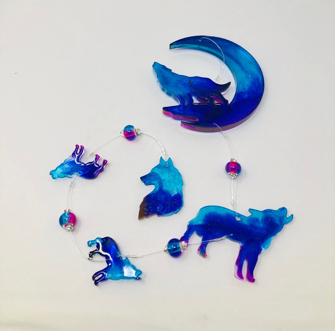 Aqua/blue/purple Wolf Moon Resin Suncatcher 23" - Etsy