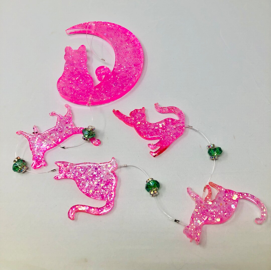 Pink Glitter Moon Cat Resin Suncatcher - Etsy
