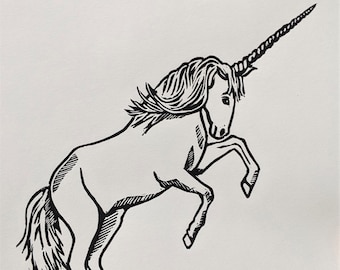 Antique Unicorns Art Print, American Folk Art Fraktur Drawing, Vintage ...