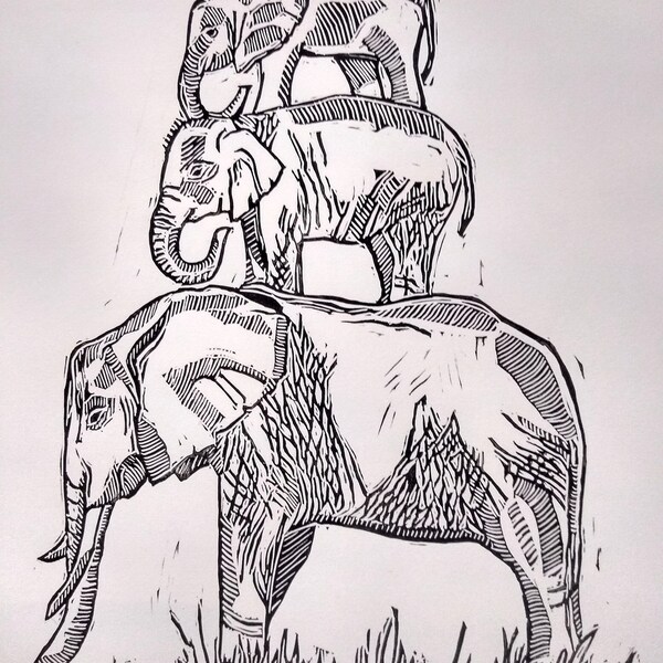 Elephant Block Print - Etsy