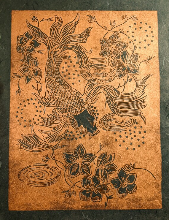 Koi Waterworld Handprinted Block Print - Etsy
