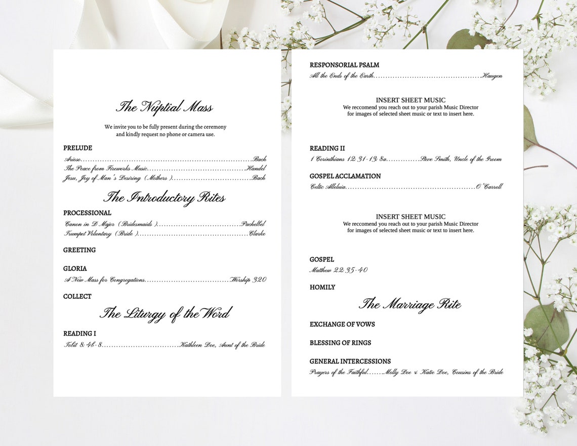 Catholic Wedding Program (full Mass); Wedding Program Template; Wedding ...