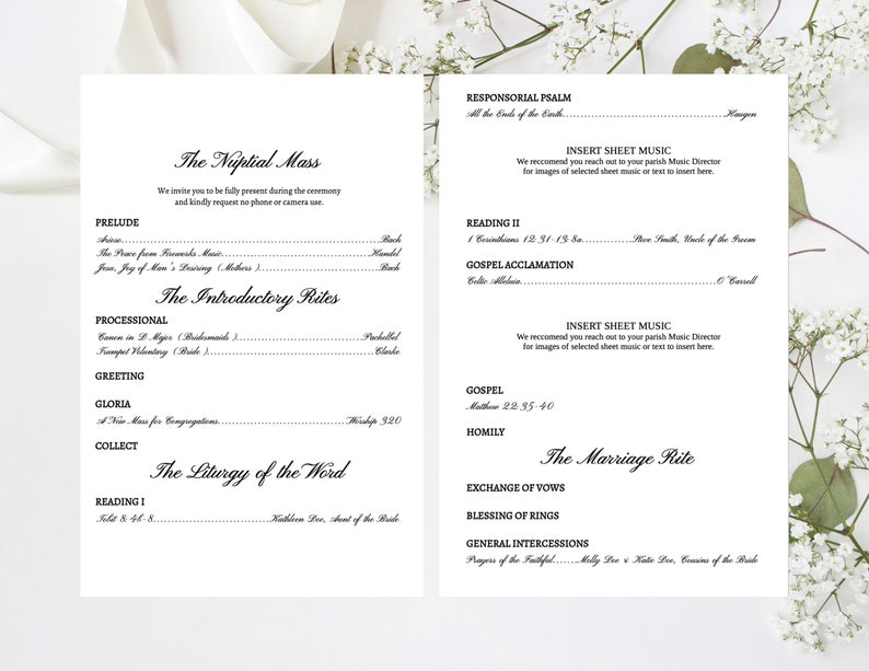 Catholic Wedding Program (full Mass); Wedding Program Template; Wedding ...
