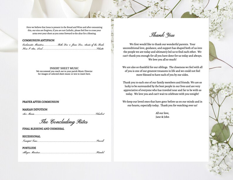 Catholic Wedding Program (full Mass); Wedding Program Template; Wedding ...