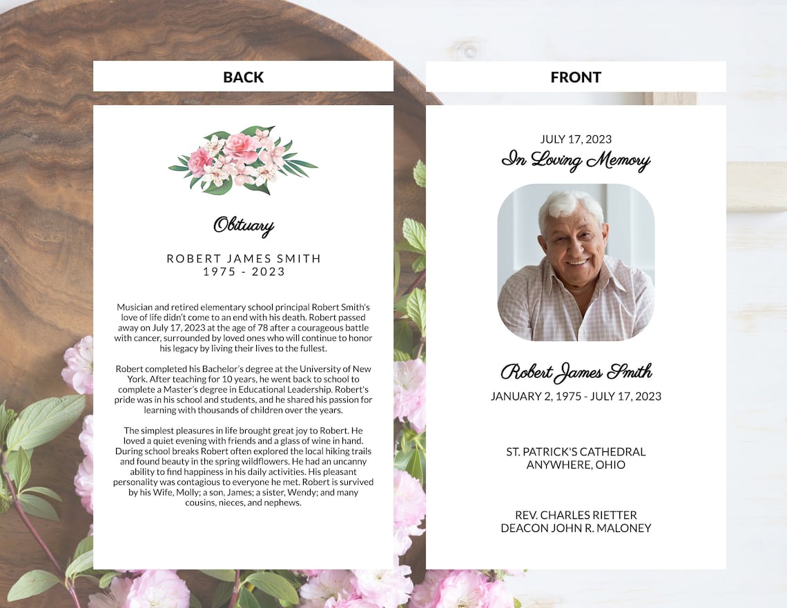 Catholic Funeral Program; Necrological Service; Funeral Mass Template ...