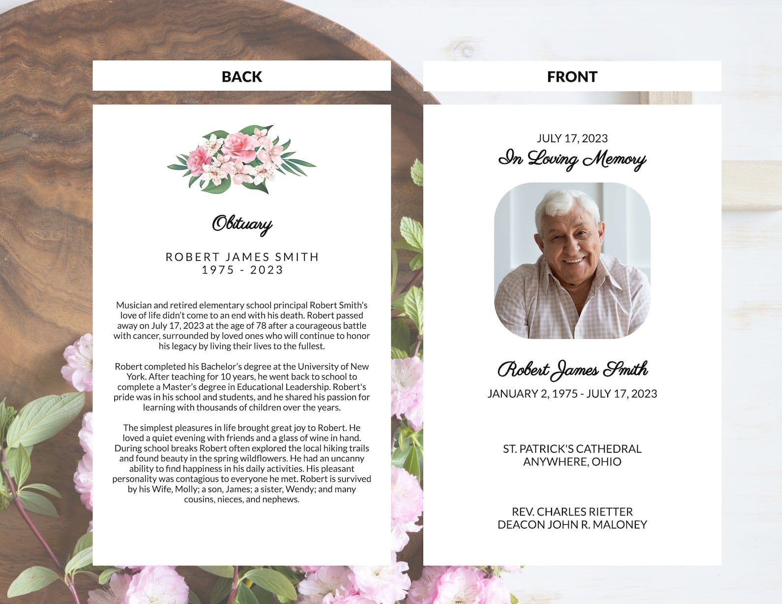 Catholic Funeral Program; Necrological Service; Funeral Mass Template 