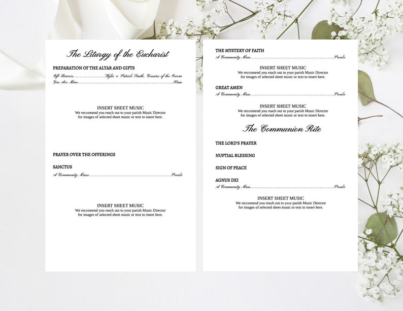 Catholic Wedding Program (full Mass); Wedding Program Template; Wedding ...