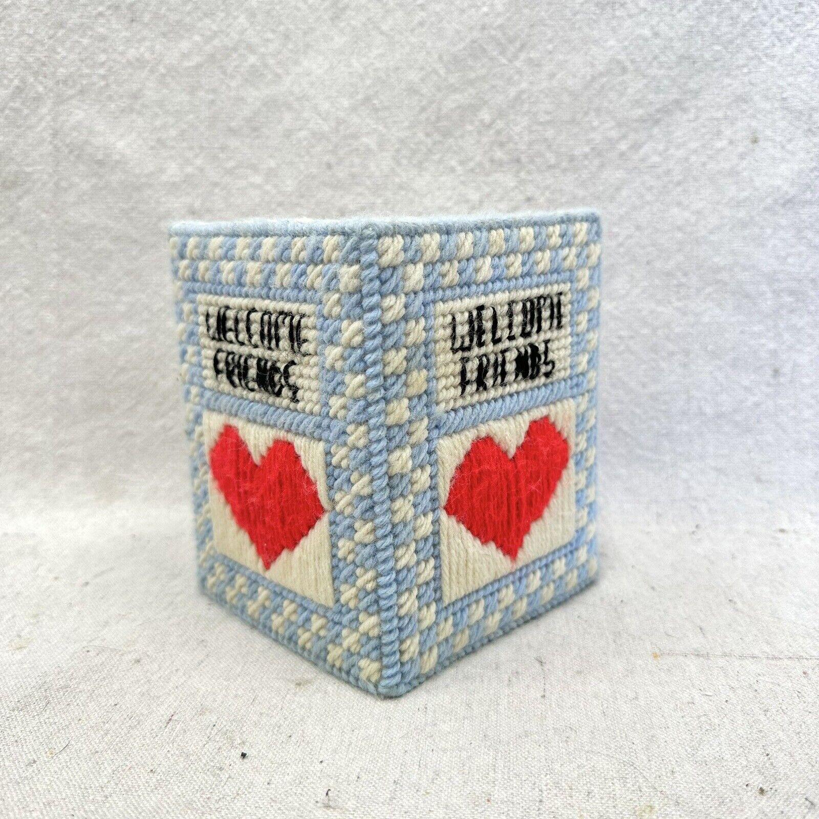 Handmade Vintage Needlepoint Plastic Canvas Tissue Box Cover - Welcome ...