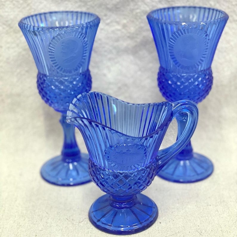 Vintage AVON Cobalt Blue GEORGE WASHINGTON Mt Vernon Goblets (2 ...